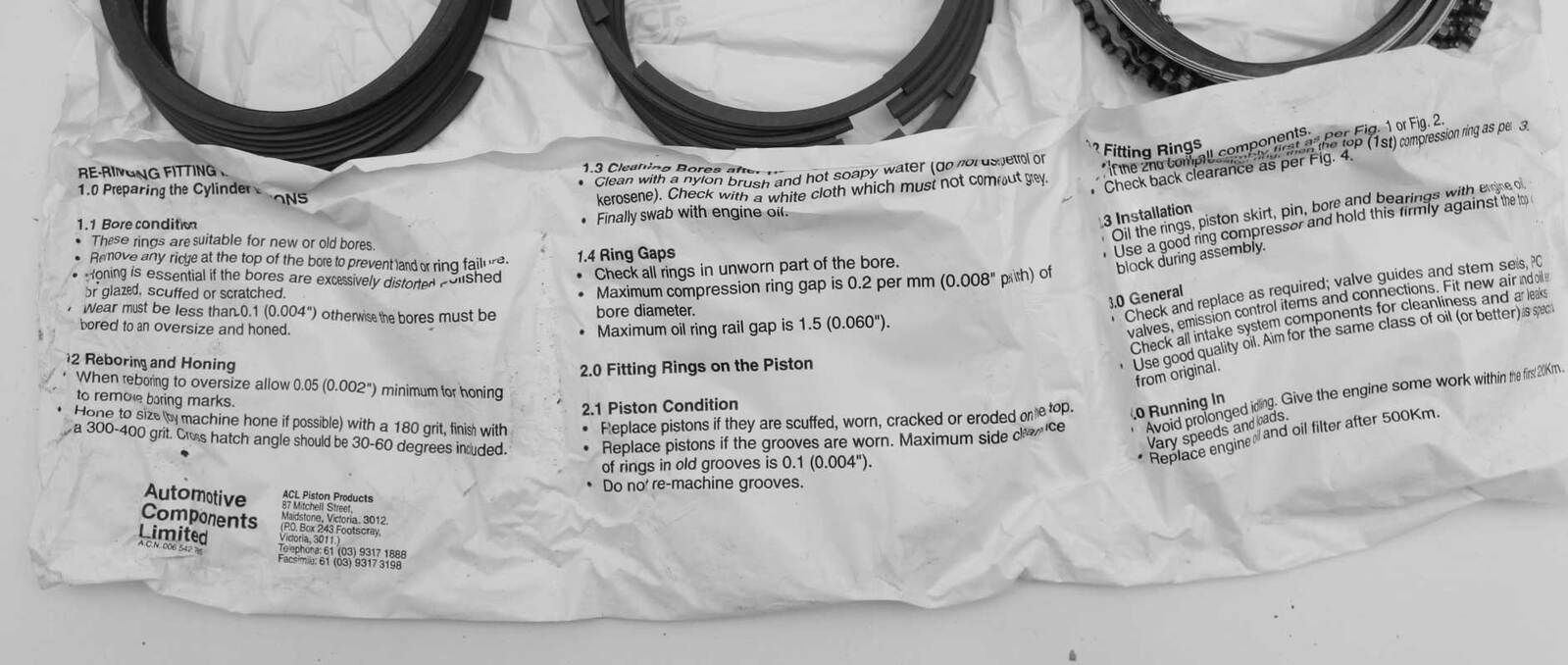 New ACL Holden Ford Chrysler Proseal Piston Rings PS1561-STD Engine Rebuild