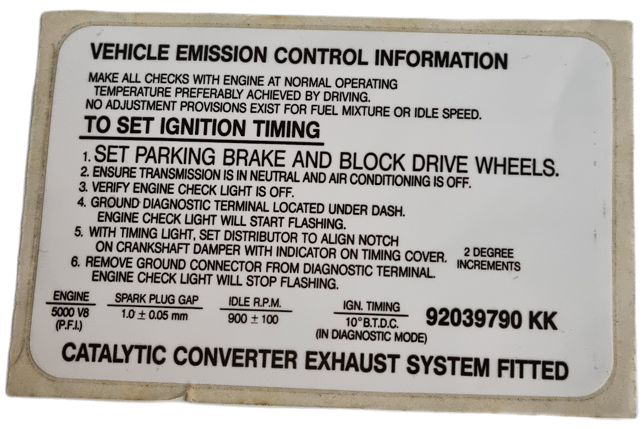 NOS HSV SV VN SS Group A Engine Emission Decal Sticker 92039790 KK Genuine