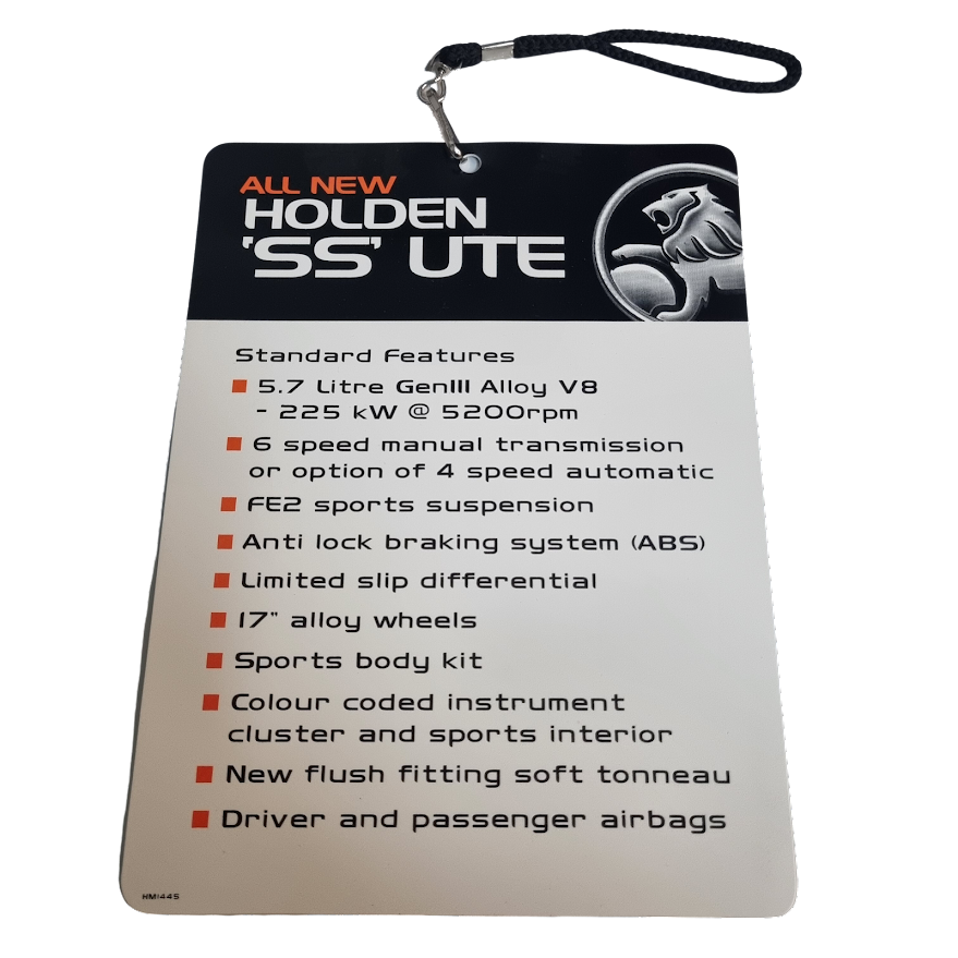 New Holden Commodore VU SS Ute Mirror Dangler Hanger Dealership Showroom